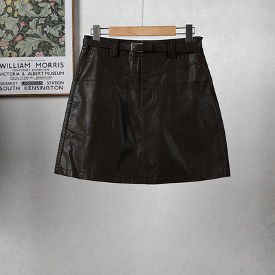 短裙A字版时尚A字版口袋皮半裙