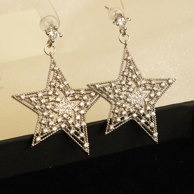 小众设计感镂空星星耳环女gj感闪钻耳饰欧美复古百搭新款春