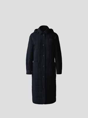 【ATPLAL】M*C女TADOKA竖条纹绗缝轻薄时尚经典中长款羽绒服外套