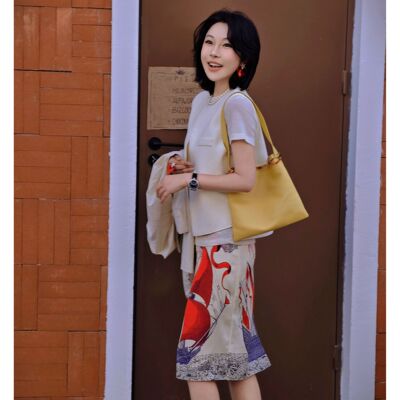 丝绸气质帆船真丝中古印花半裙