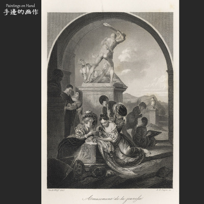 德国1885年大幅古董雕刻铜版画/PAYNE'S UNIVERSUM/年轻人的娱乐