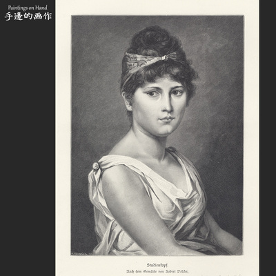 德国1890年原版木刻版画复古艺术装饰老物件/MODERNE KUNST/女子