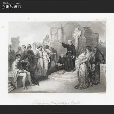 德国1885年大幅古董雕刻凹版铜版画/PAYNE'S UNIVERSUM/布道
