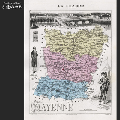 法国古董手工雕版地图铜版版画