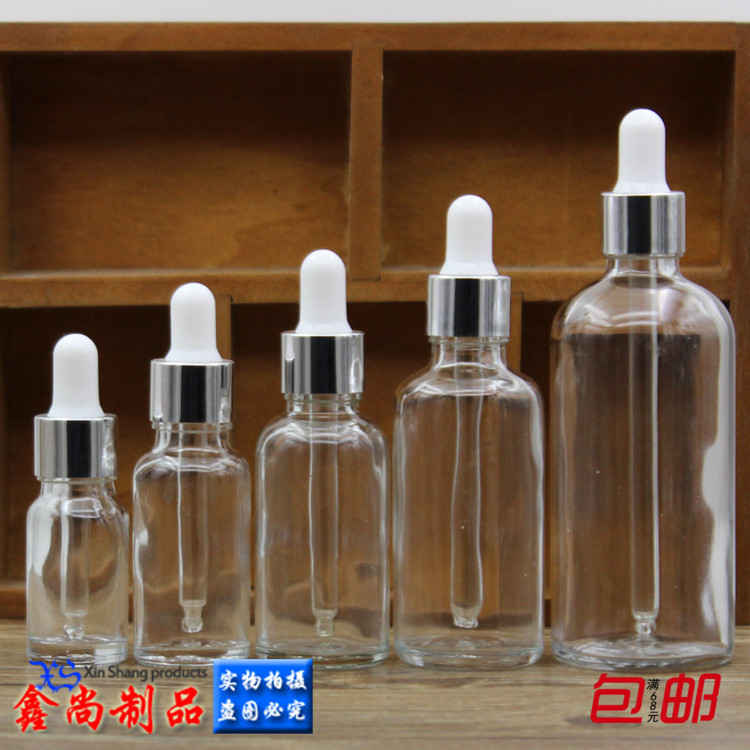 透明玻璃精油瓶精油调配瓶银圈白胶头滴管分装稀释空瓶123450ml
