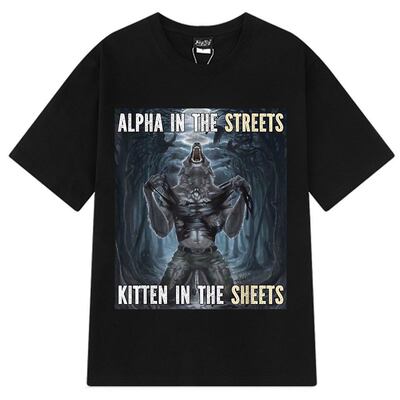Alpha in The Streets欧美创意字母狼图案印花大码短袖T恤男上衣