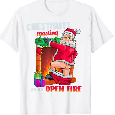 Chestnuts 欧美新年礼物趣味搞笑圣诞老人派对圆领短袖上衣T恤男