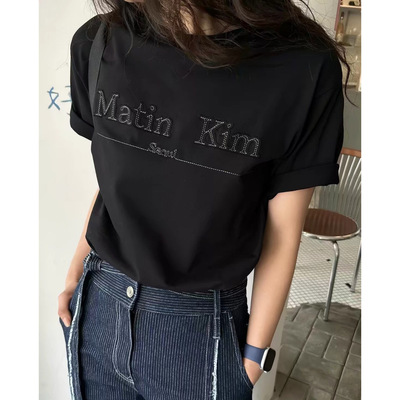 韩国Matin Kim贴布字母刺绣短袖T恤matinkim百搭男女 圆领上衣