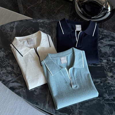 CMT那不勒斯皇后针织polo衫男短袖镶边V领经典款春夏季翻领T恤