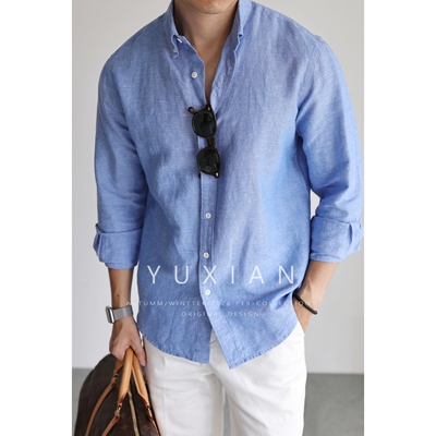 YUXIAN亚麻棉男士休闲商务衬衫