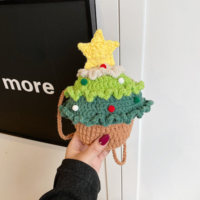 可爱卡通儿童包包2025新款针织毛线圣诞树斜挎包洋气小女孩配饰包