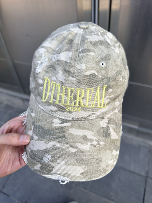 DTHEREAL 25SS 浅迷彩破坏破洞洗水做旧字母logo刺绣弯檐帽鸭舌帽