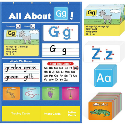 跨境新品 Alphabet Learning Pocket Chart 字母学习袖表图表