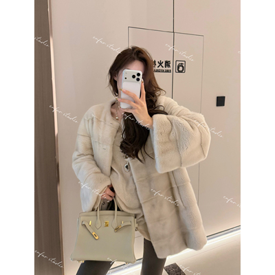 女款横排水貂皮草外套