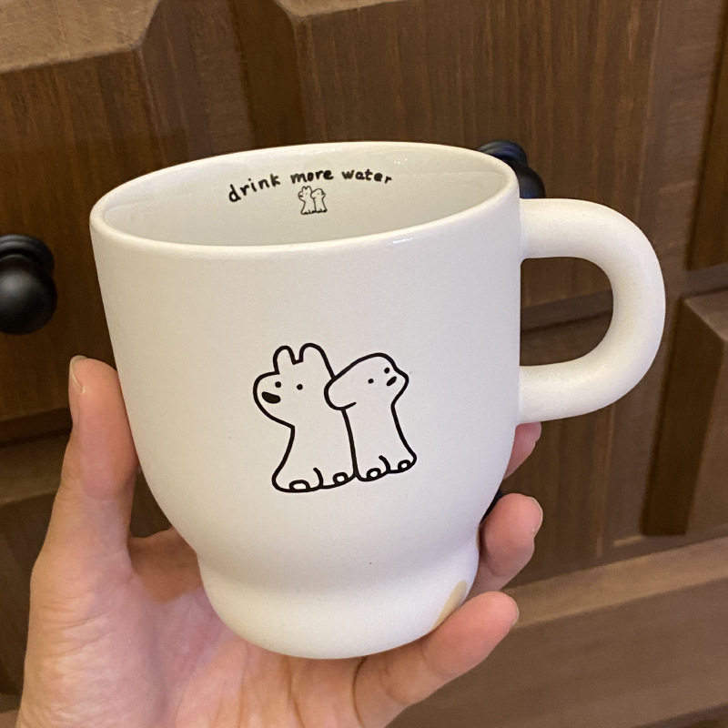 ins小众磨砂小狗马克杯小众白色咖啡杯水杯子咖啡杯情侣杯小黑杯