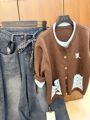 现货实拍2025春季新款韩版宽松休闲百搭圆领针织开衫女毛衣外套