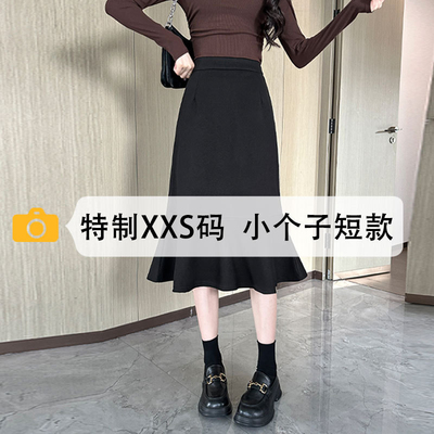 黑色毛呢半身裙秋冬款小个子