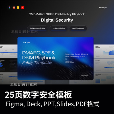 25页数字安全模板 Figma, Deck, PPT,Slides,PDF格式