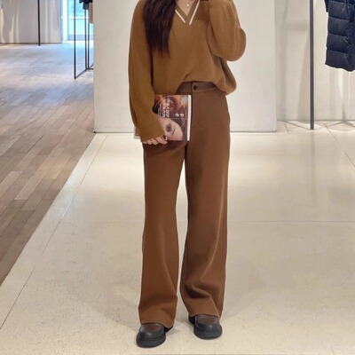 现货ICIC小禾同源2025女装春季羊毛混纺罗马布直筒裤