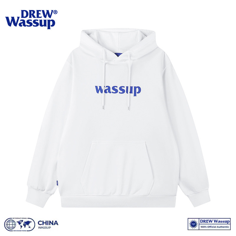 DREW WASSUP国潮连帽卫衣男女字母印花秋冬宽松纯棉套头情侣帽衫_虎窝淘