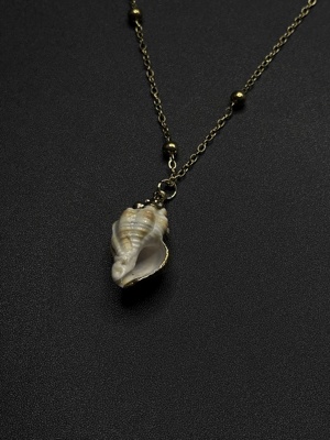 Vintage古着设计感古早风独特贝壳珍珠海螺小众项链R31214