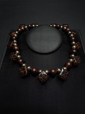 Vintage古着设计感古早风独特小众美拉德豹纹锁骨链链H30108