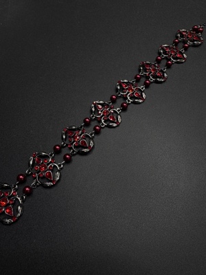 Vintage choker红色水晶朋克项链重工红黑哥特嘻哈项链H71051