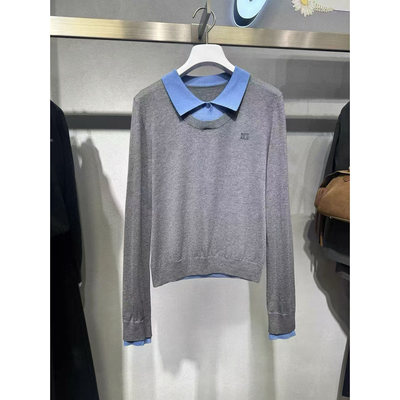 伊家商场同款2025秋新款撞色拼接领假两件针织衫女1G8132131G