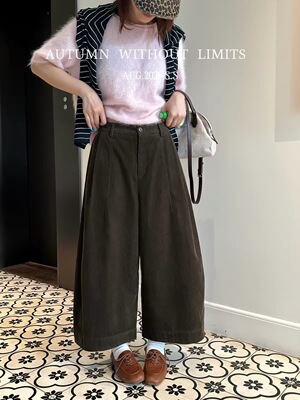 S-SHE58023-2加厚灯芯绒九分裤女冬季高腰显瘦直筒宽松阔腿休闲裤