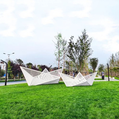 户外不锈钢镂空船雕塑铁艺抽象装饰品售楼处楼盘草坪园林景观摆件