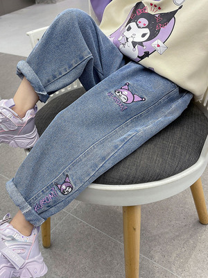 中小女童库洛米刺绣休闲牛仔长裤