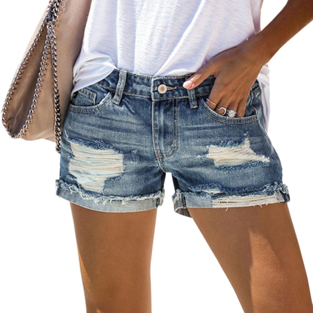 High Waist Ripped Washed Denim Shorts高腰破洞水洗 牛仔短裤女