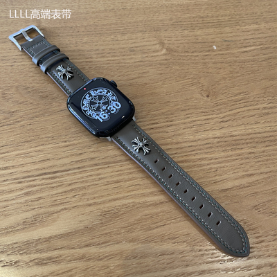 适用iWatch11复古克罗心真皮表带