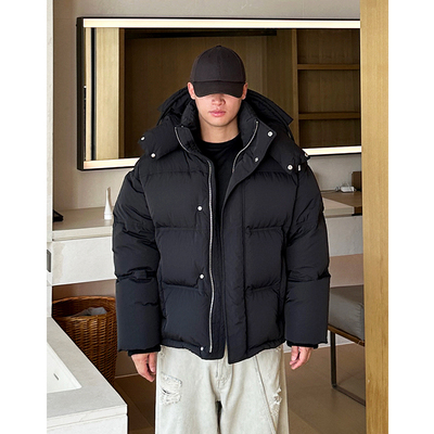 END HOMME|白鹅绒连帽羽绒服男士短款外套 冬季新款加厚轻面包服