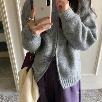 DARA ROSE-双拉链宽松慵懒风复古外套保暖毛衣（含60羊毛）G7899