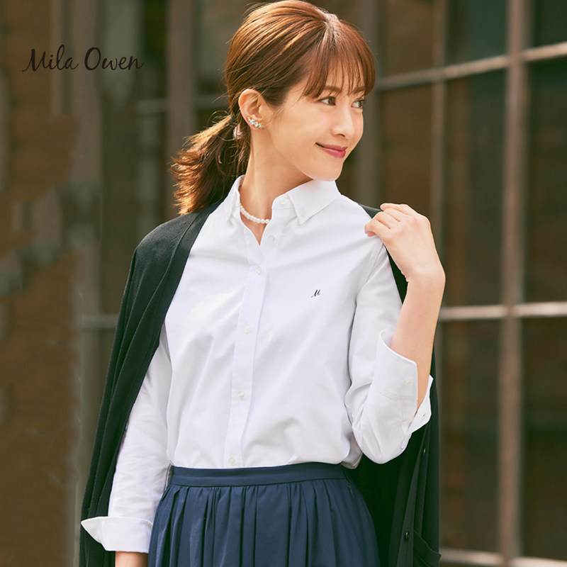 Mila Owen秋冬季款休闲简约修身显瘦舒适纯棉气质通勤翻领衬衫女_虎窝淘