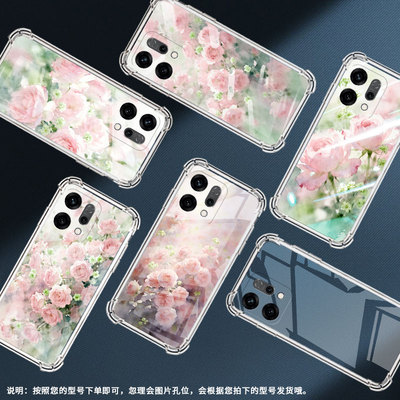 适用opporeno14f气囊壳opporeno14pro手机壳四角防摔个性蔷薇花0pp0reno14全包边oppok12x国外版保护套