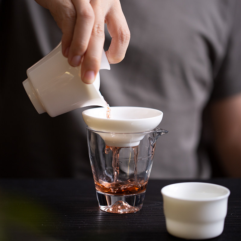 羊脂玉茶滤过滤网描金茶海玻璃公道杯白瓷茶水分离器功夫茶具配件