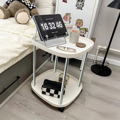 新款小茶几沙发边几置物架现代简约双层不锈钢小推车可移动带轮