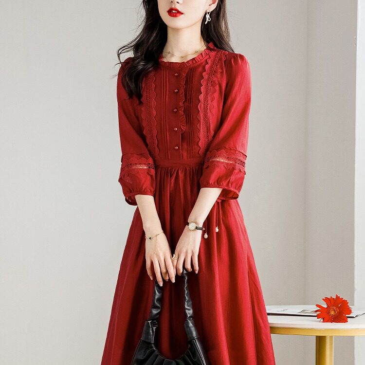 清仓 红色连衣裙女春年新款夏小个子减龄高端精致婚宴改良旗袍