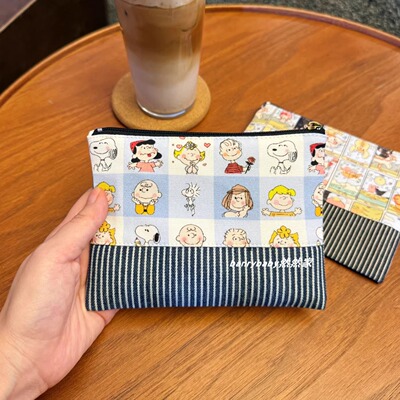 可爱卡通动漫帆布拼色卡包大容量拉链收纳包便携证件零钱包