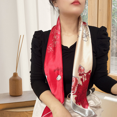 常乡缘四季印花百搭女缎面方巾