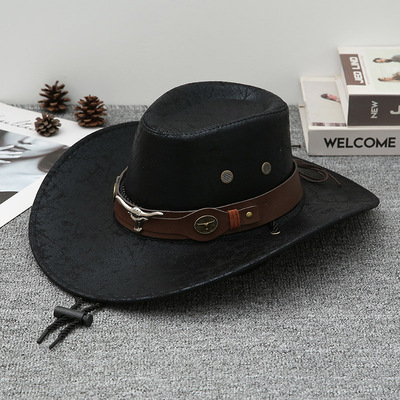 牛头皮带铆钉爵士帽男女春夏秋户外出游遮阳帽大沿藏族西部牛仔帽