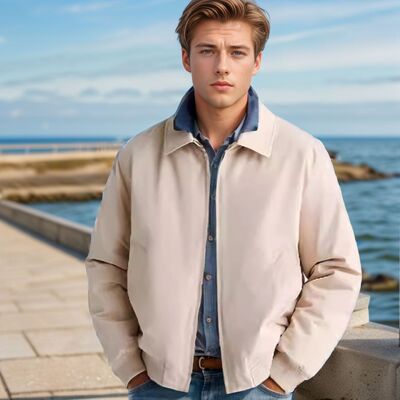 春秋简约通勤拉链翻领夹克男