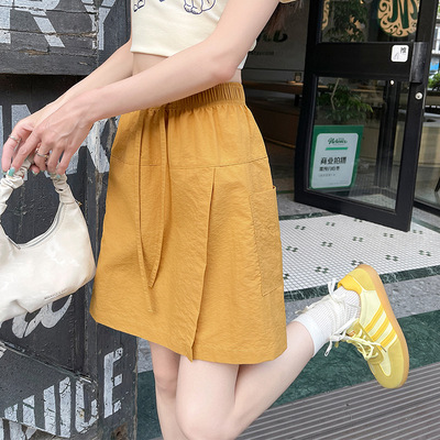 拼接工装风短裤女夏季2026薄款轻户外山系高腰慵懒防走光A字裙裤