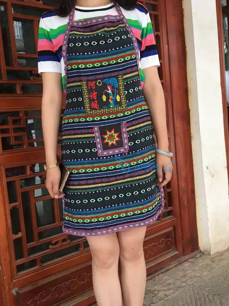 云南民族风绣花刺绣手工布厨房围裙无袖套围裙火锅店员工特色装饰