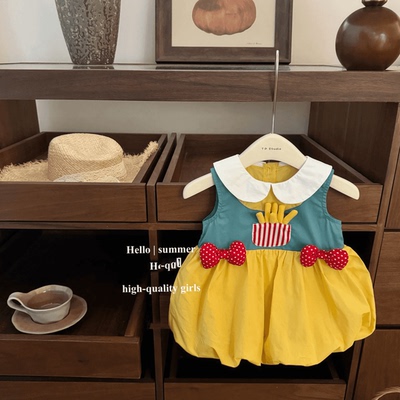 女童夏装新款可爱薯条娃娃领裙子