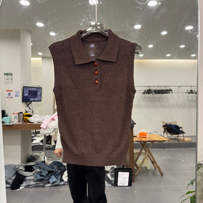 欧洲站2026春翻领无袖针织马甲