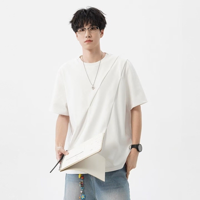cleanfit立体斜褶剪裁短袖男女夏季宽松boxy版型百搭情侣半袖t恤