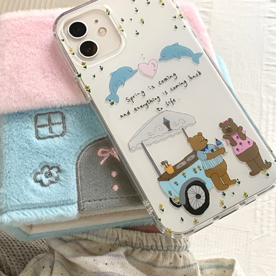 AnotherHill x Goldanna 春日海豚小碎花和小熊的冰激凌摊 春天味！双层手机壳有挂绳孔喔！